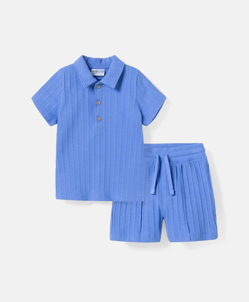 Bebi komplet polo stila od rebraste tkanine