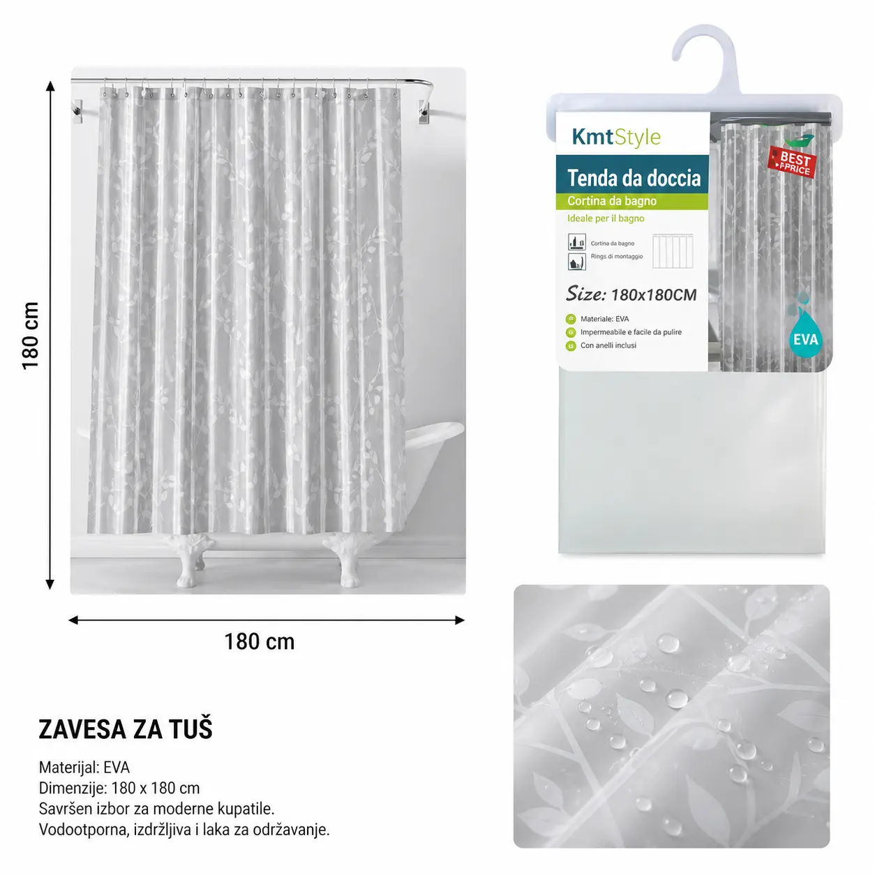 KMT Zavesa za tuš, EVA, Siva