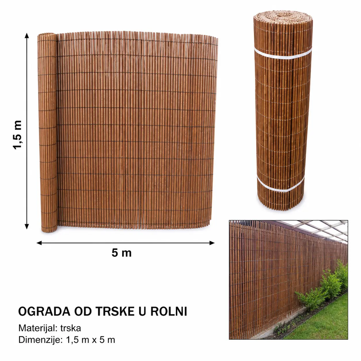 KMT Ograda od trske u rolni, 5m