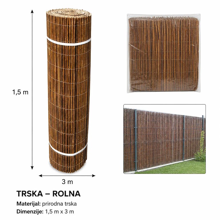 KMT Ograda od trske u rolni, 3 m