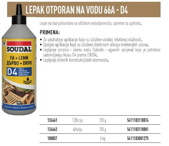 SOUDAL LEPAK D4 DRVO 66A 0.750