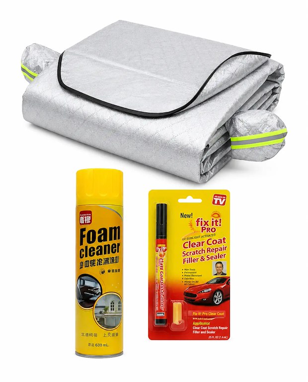 Auto Care 3 u 1 paket: Zaštitna cerada, olovka za ogrebotine i pena za čišćenje