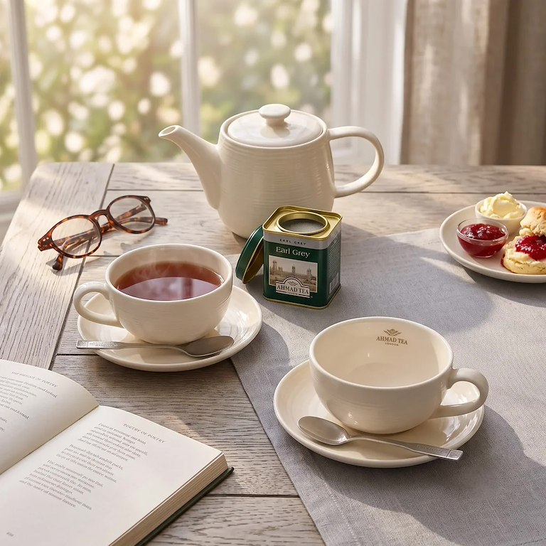 ČAJNI SET ČAJANKA ZA DVOJE AHMAD TEA STANDARD BELI