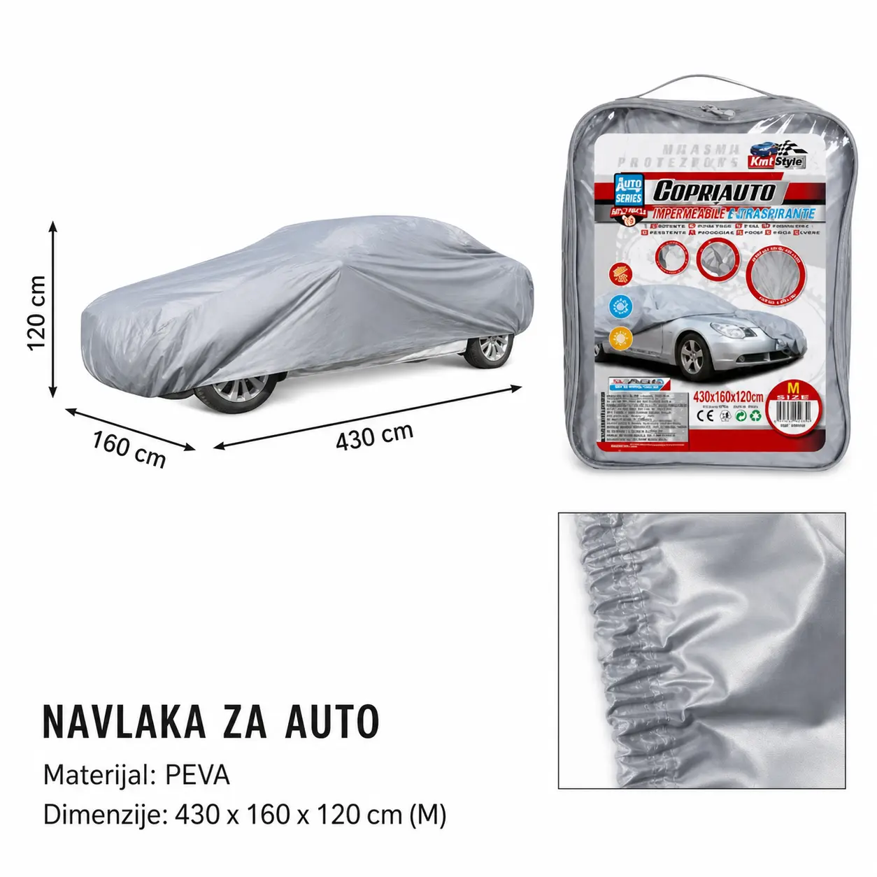 KMT Cerada za auto, 430x160x120 cm , Siva