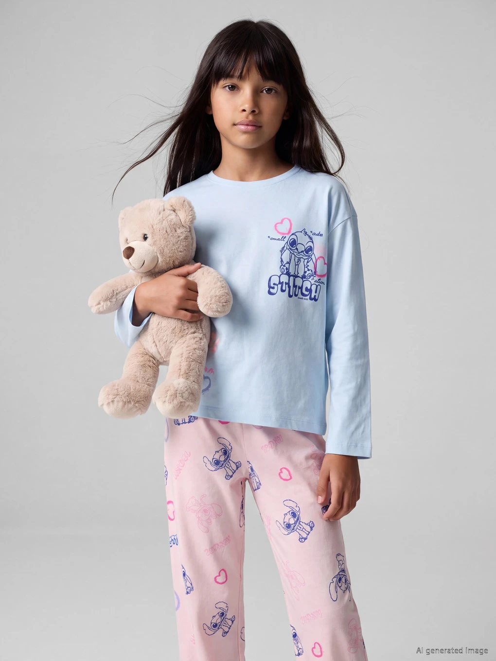 LCW Kids Pidžama Komplet Za Devojčice Sa Stitch I Angel Printom