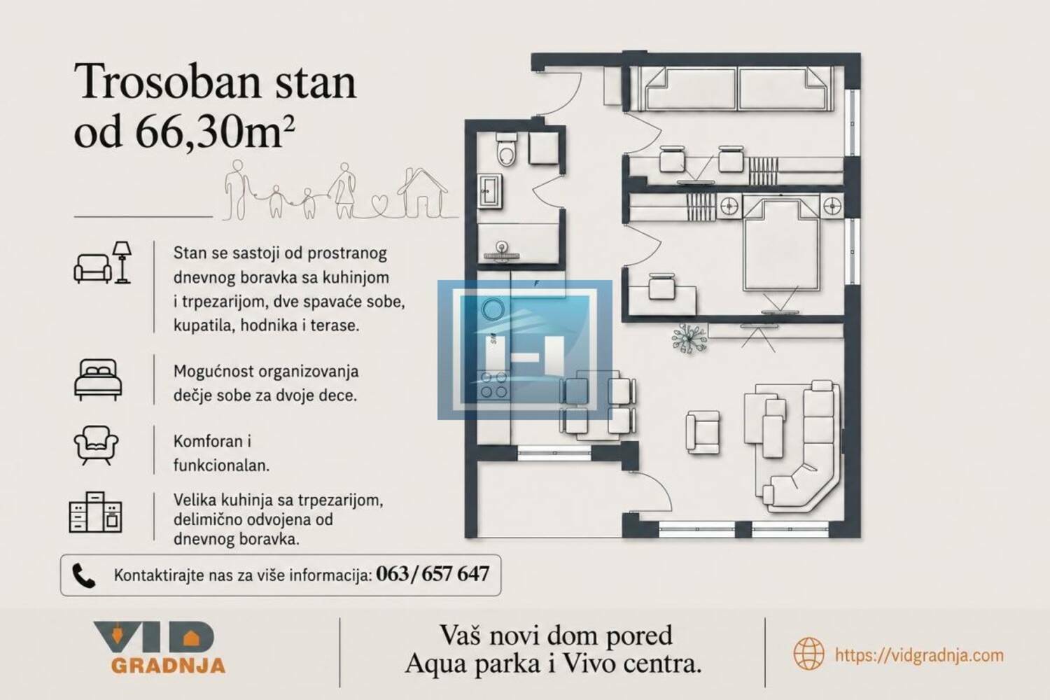 Trosoban stan, Jagodina | Prodaja · 66m² · 123.900€