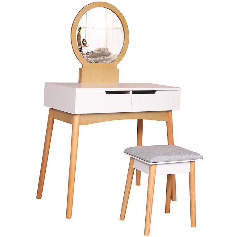 Sylvia 9515 toaletni stolic + tabure 80x40x137 cm bela/hrast