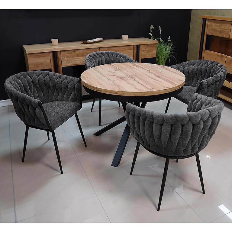 Viktoria set stola i stolica 1+4 100/200x100x76,62x53x47/78 cm hrast/siva