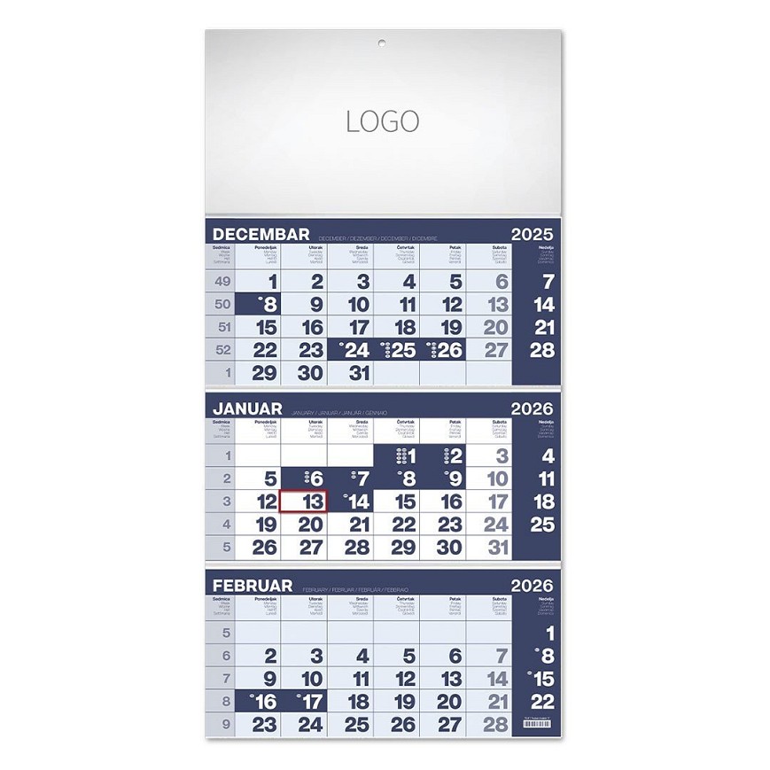 POSLOVNI 17, zidni kalendar, 3 x 12 listova, tromesečni, trodelni