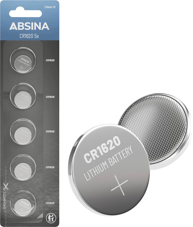 Absina dugmasta baterija litijumska 3 V CR 1620 pak. 5 kom.