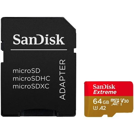 Sandisk extreme microsdxc 64gb + sd adapter a2 c10 v30 uhs-I u3 ( sdsqxah-064g-gn6ma )