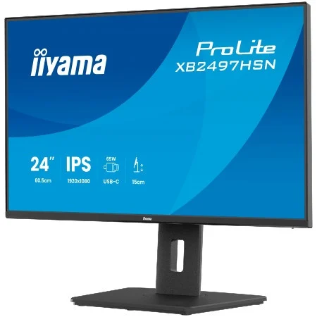 Iiyama ProLite XB2497HSN-B1, 60.5 cm , 23.8, 1920 x 1080 pixels, Full HD, LED, 1 ms, Black IPS monitor with USB-C docking, LAN ( XB2497HSN-