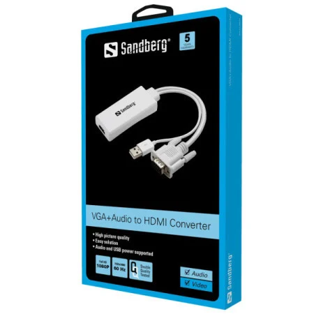 Sandberg adapter konverter VGA + audio - HDMI FHD 508-78