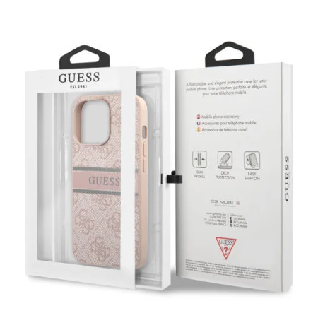 Guess futrola za iPhone 14 pro PU 4G stripe pink ( GUHCP14L4GDPI )