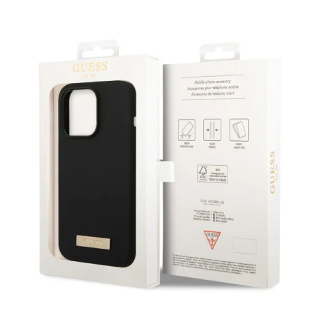 Guess futrola za iPhone 14 pro max LIQ. silicone logo plate black MagSafe ( GUHMP14XSBPLK )