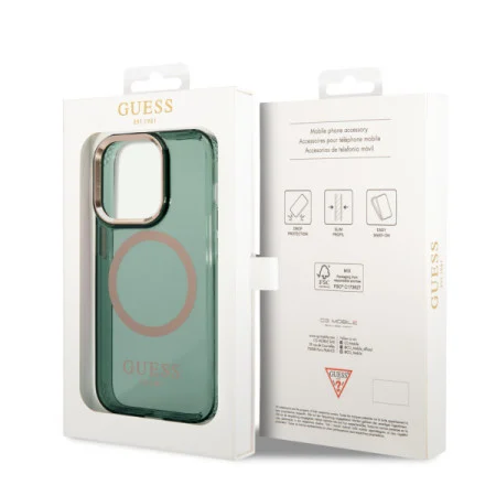Guess futrola za iPhone 14 pro max gold outline translucent kaki MagSafe ( GUHMP14XHTCMA )