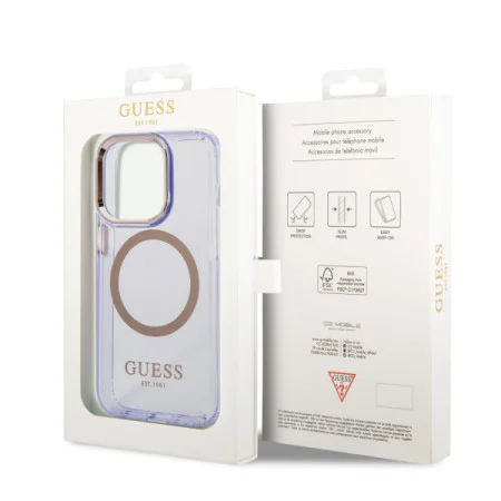 Guess futrola za iPhone 14 pro gold outline translucent purple MagSafe ( GUHMP14LHTCMU )