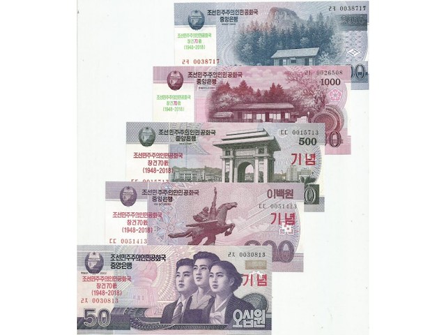 Severna Koreja 50-200-500-1000-2000 Won 2018. UNC set