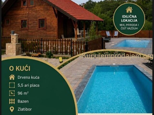 Zlatibor, drvena kuca sa bazenom na prodaju 96 m2 na placu od 5,5 ari