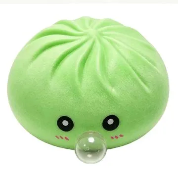 BUBBLE BLOWING DUMPLING SQUISHY STRESS RELIEF TOY WITH STEAMER BOX - GREEN