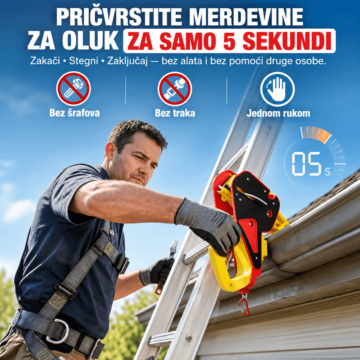 Sigurnosni držač za merdevine – stabilizator za oluke