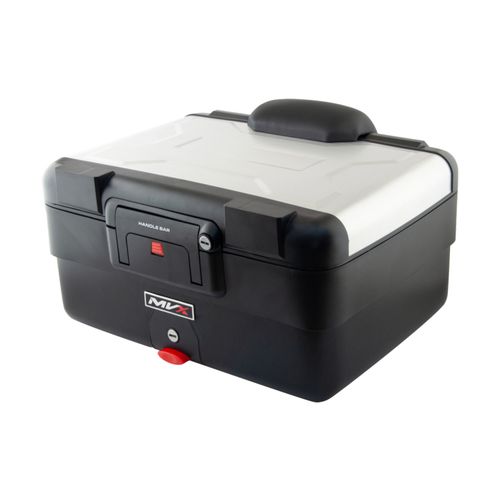 Moto kofer zadnji MVX alu 30–40 l, crni sa srebrnim poklopcem, sa podesivom zapreminom
