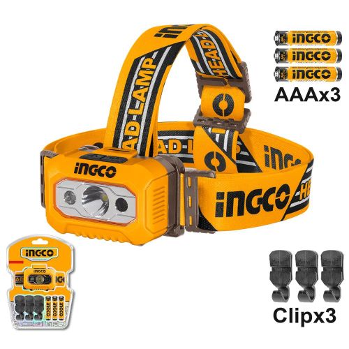 INGCO naglavna lampa HHL013AAA8, 200 lm, IPX4, 3×AAA