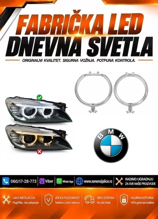 LED DNEVNO SVETLO FABRICKI MODEL U FARU LED PRSTENOVI BMW 7 F01 F02 08-15 XENON