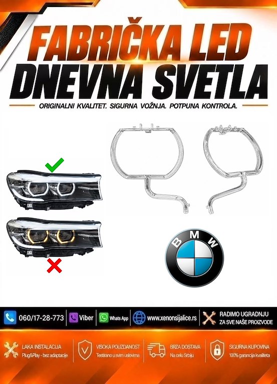 LED DNEVNO SVETLO FABRICKI MODEL U FARU LED PRSTENOVI BMW 7 G11 G12 15-19 LED