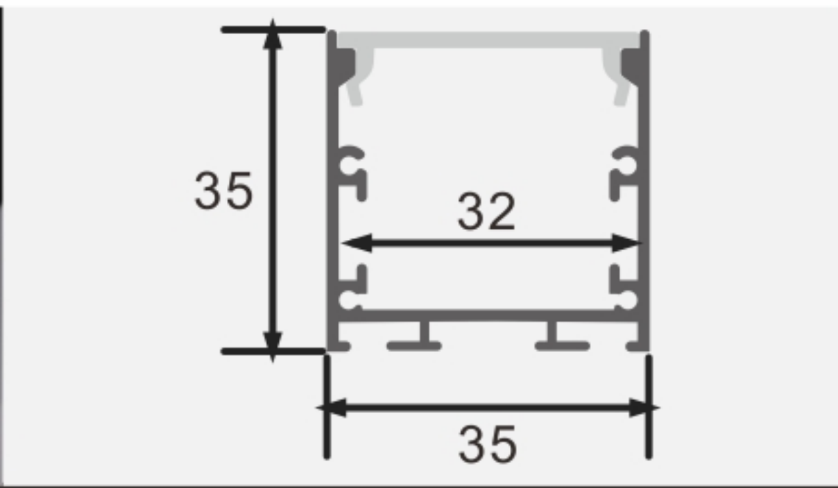 Alu profil 3535 beli za LED traku, PC difuzor, 35x35mm, 2m