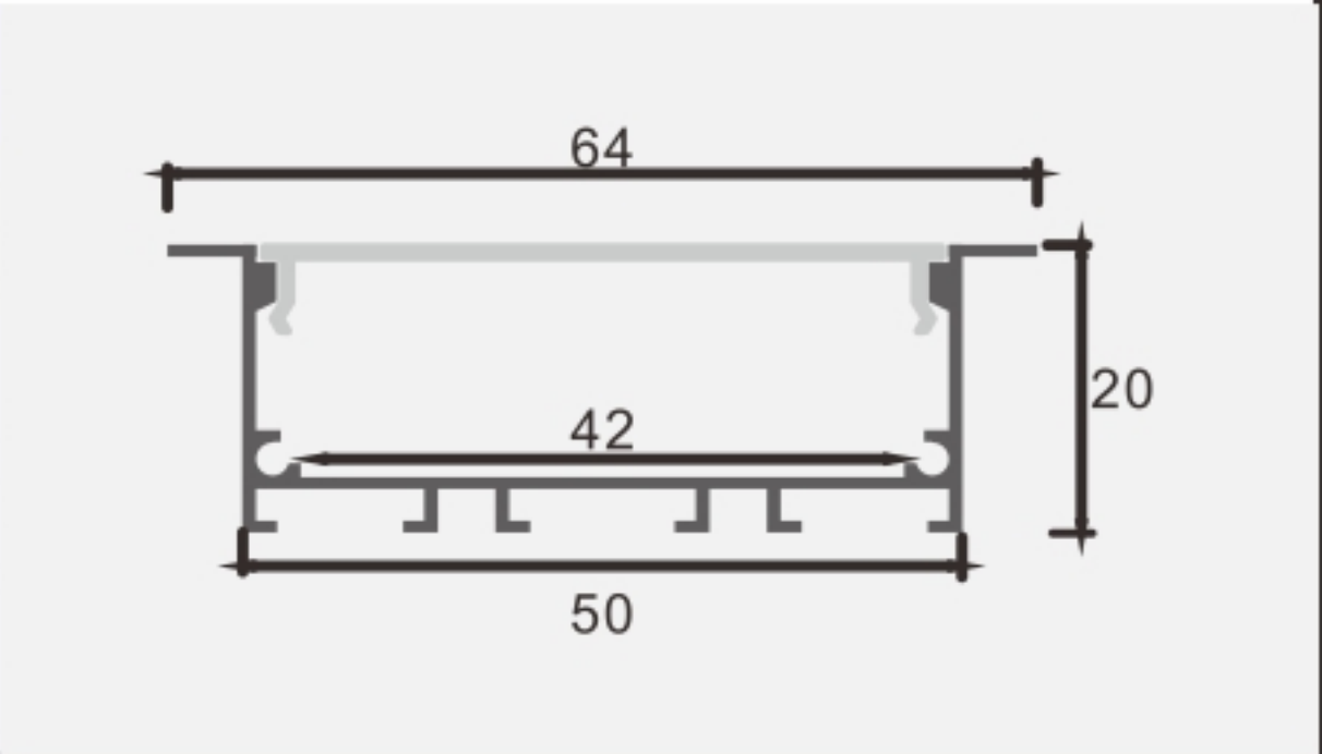 Alu profil 5020A crni za LED traku, PC difuzor, 64x20mm, 2m