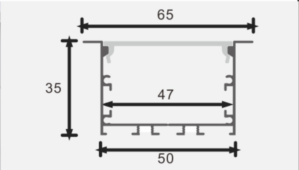 Alu profil 5035A beli za LED traku, PC difuzor, 65x35mm, 2m