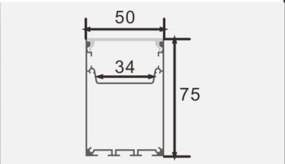 Alu profil 5075 crni za LED traku, PC difuzor, 50x75mm, 2m