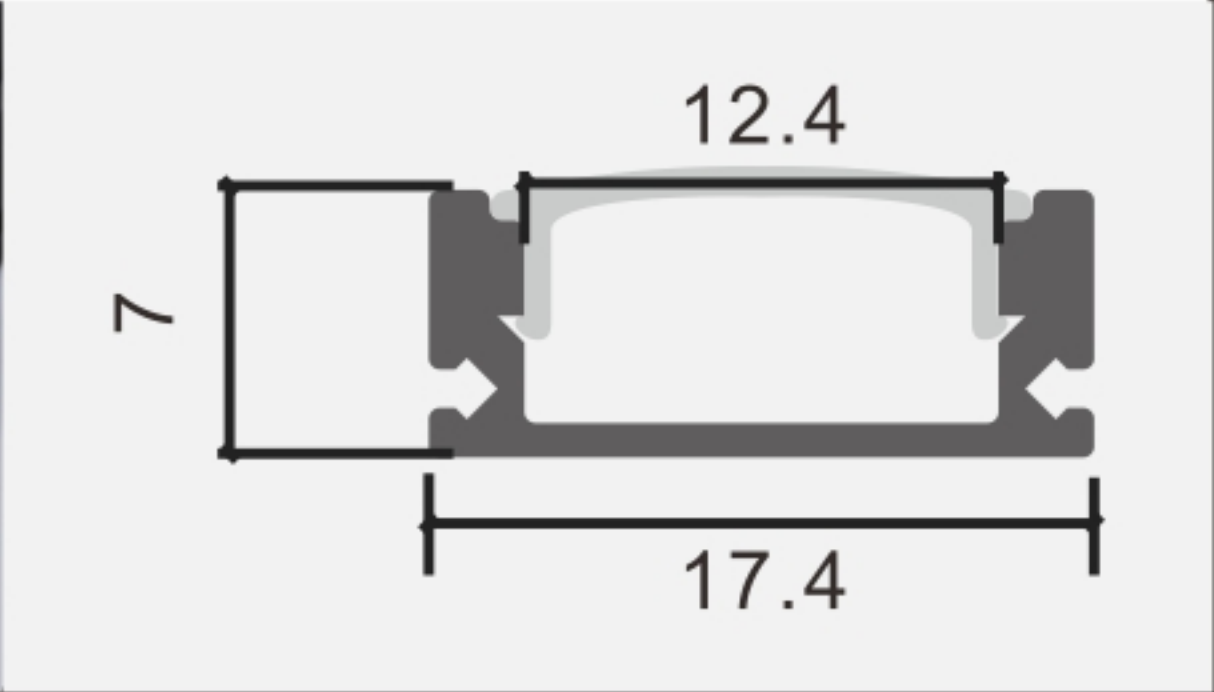 Alu profil 509 crni za LED traku, PC difuzor, 17,5x7mm, 2m