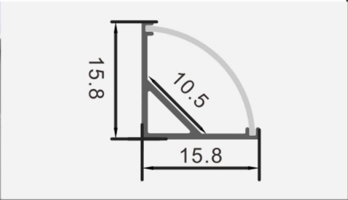 Alu profil 601 sivi za LED traku, PC difuzor, 15,8×15,8mm, 2m