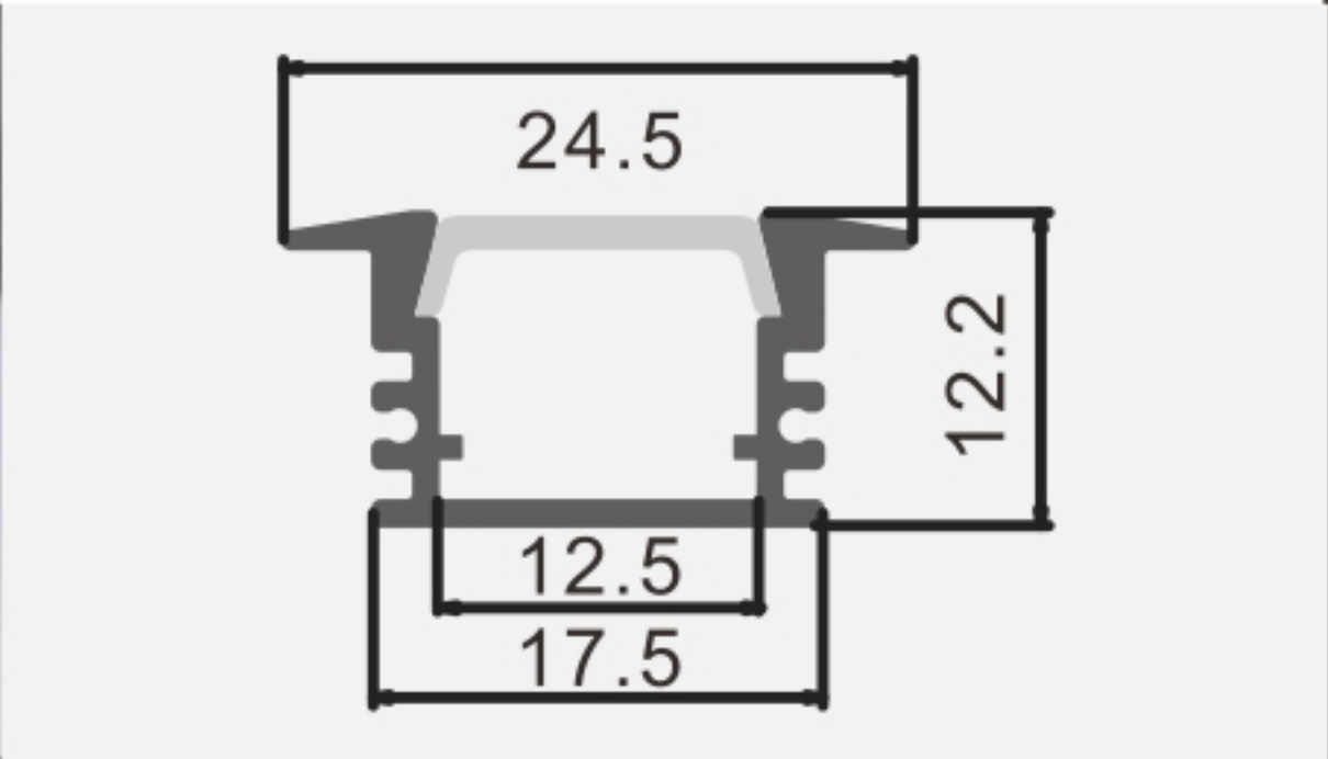 Alu profil 605 beli za LED traku, PC difuzor, 24,5×12,2mm, 2m