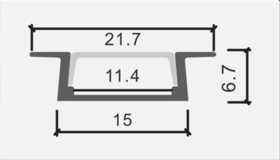 Alu profil 618 crni za LED traku, PC difuzor, 21,7×6,7mm, 2m