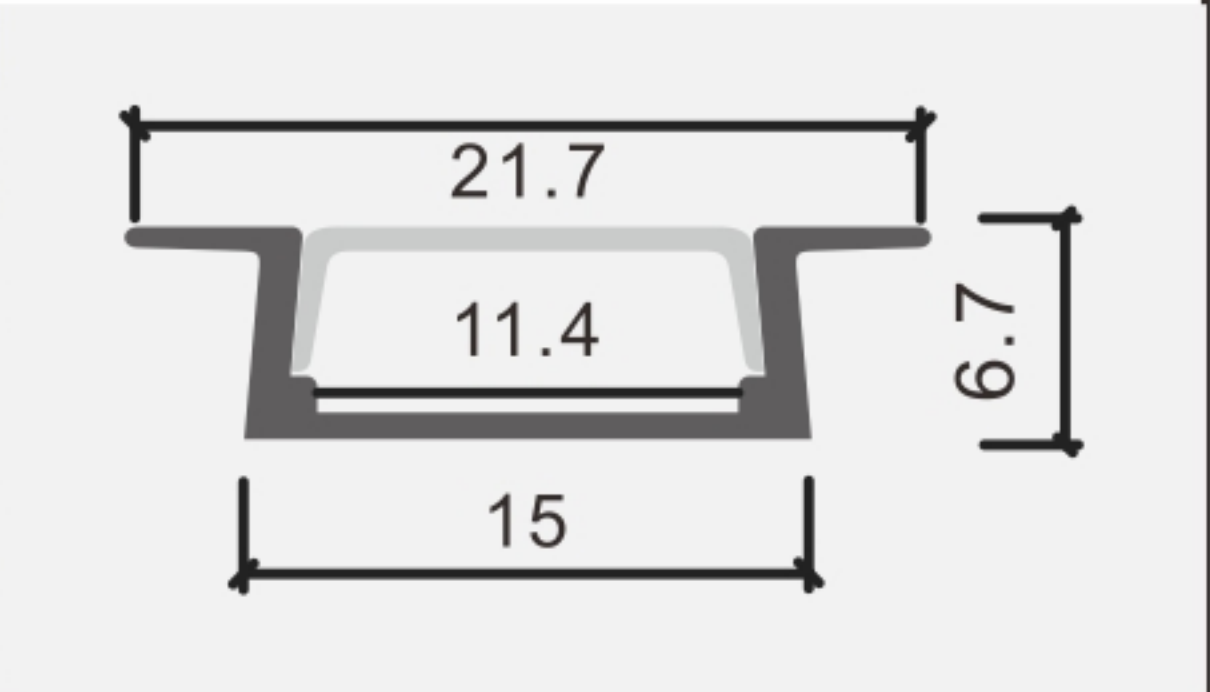 Alu profil 618 sivi za LED traku, PC difuzor, 21,7×6,7mm, 2m