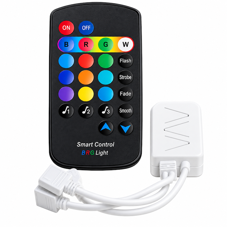 Muzički RGB kontroler 5-28V, WiFi i Tuya aplikacija, daljinski sa 24 tastera