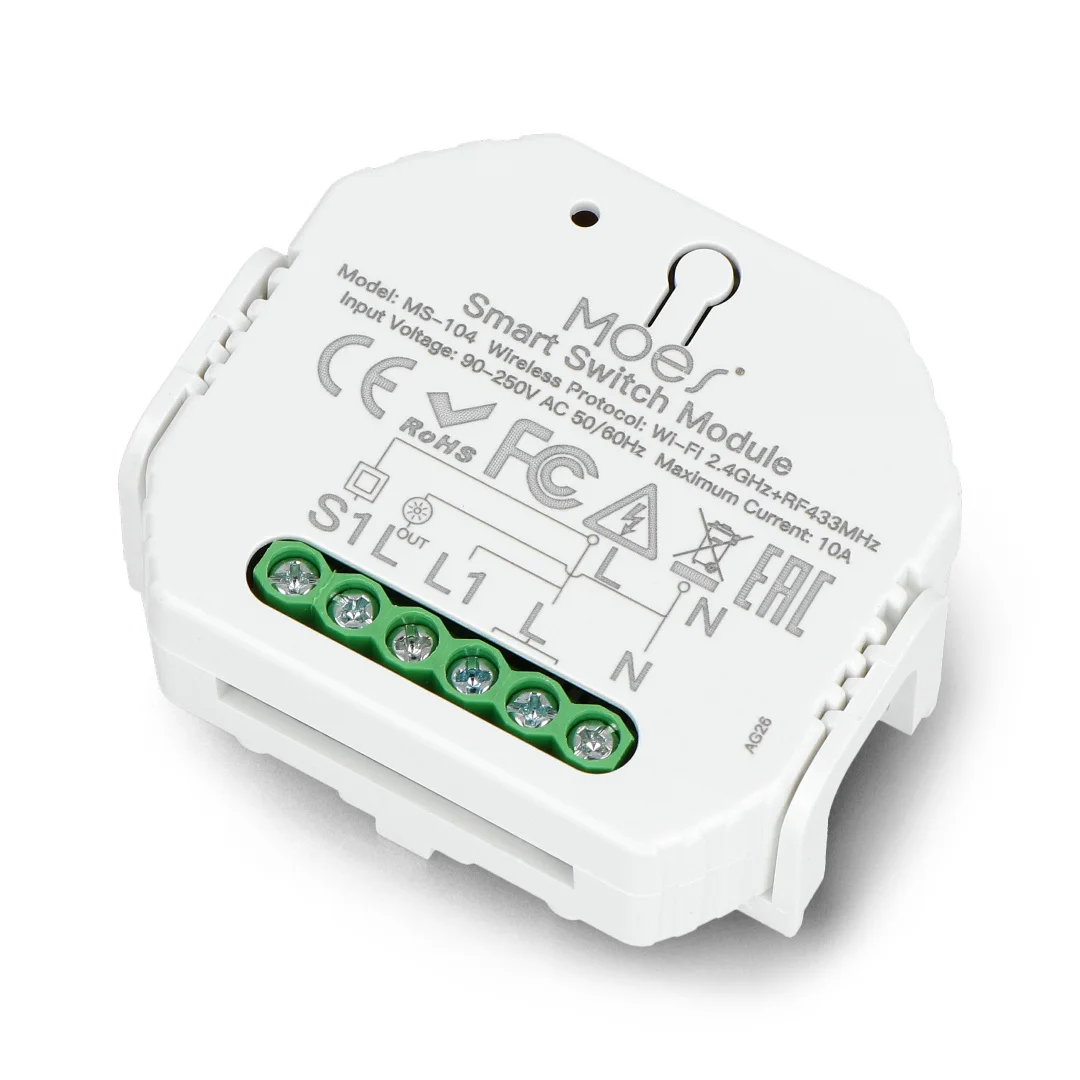 WiFi modul 2 kanala MOES MS-104BZR za dva kruga, 10A ukupno, RF 433 MHz