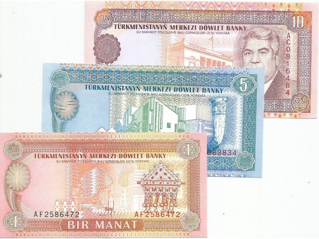 TURKMENISTAN 1 - 5 - 10 manat 1993 UNC set