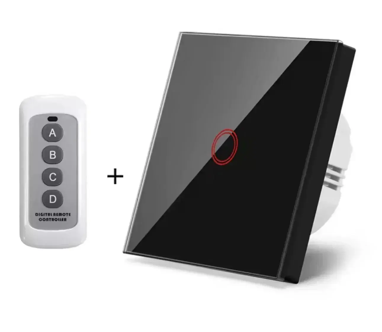 SmartHome RF touch prekidač, 1 taster, 433 MHz, Sa daljinskim, Crni