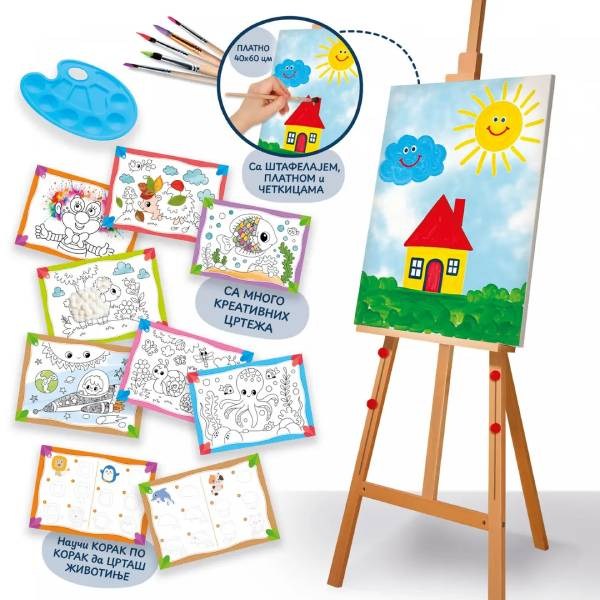 Montessori slikarski stalak sa uputstvom na srpskom jeziku 62891