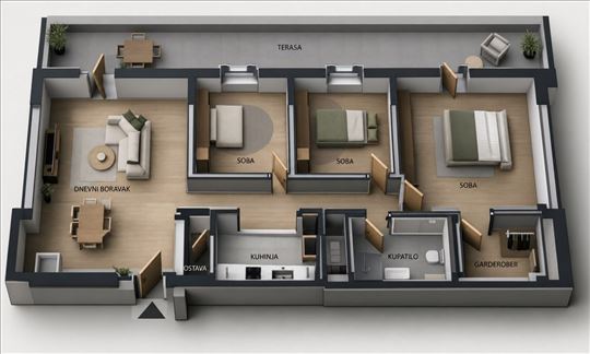 Vrh, blizu Kluza, stan 63m2 + terasa 17m2
