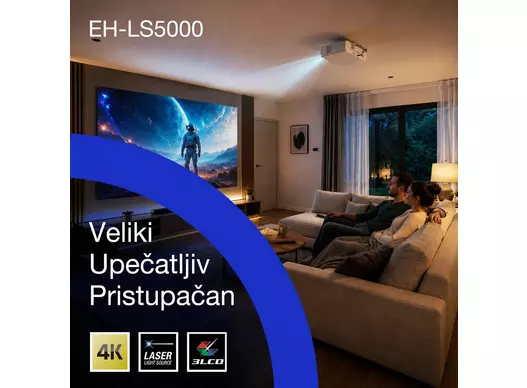 Epson EH-LS5000, pristupačan 4K laserski projektor za kućni bioskop, AI prikaz slike, spreman za Matter, 2.500 lumena, prikaz od 500", 5-godišnja garancija