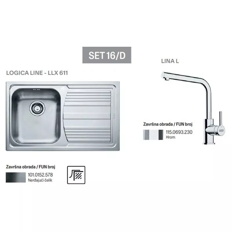 Franke set sudopera Logica Line LLX 611 desni + slavina Lina L