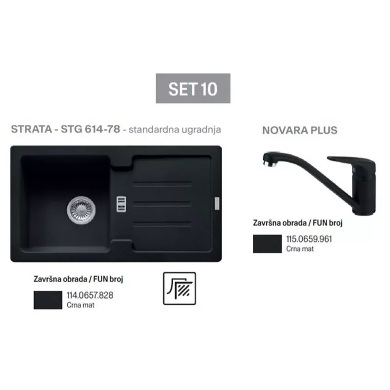 Franke set sudopera STG 614-78 mat crna + slavina Novara Plus crna mat