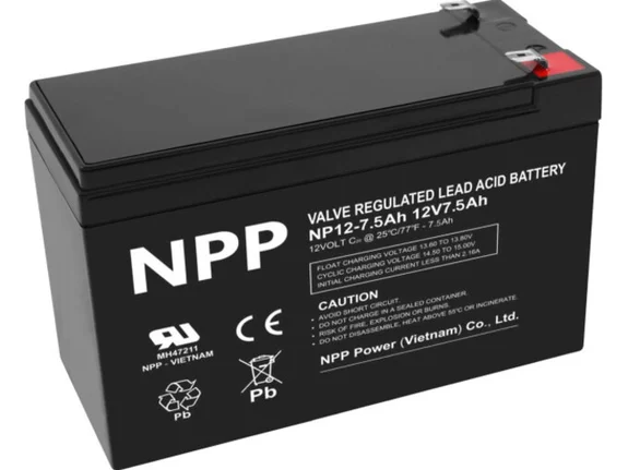 NPP NP12 V-7.5 Ah, AGM Battery, C20=7.5AH, T1, 151x65x94x100, 2,07 kg, black