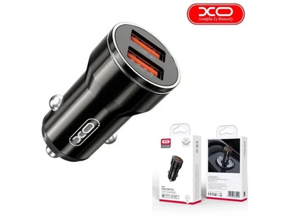 XO Auto punjač metalni CC48 2.4A 2*USB crni