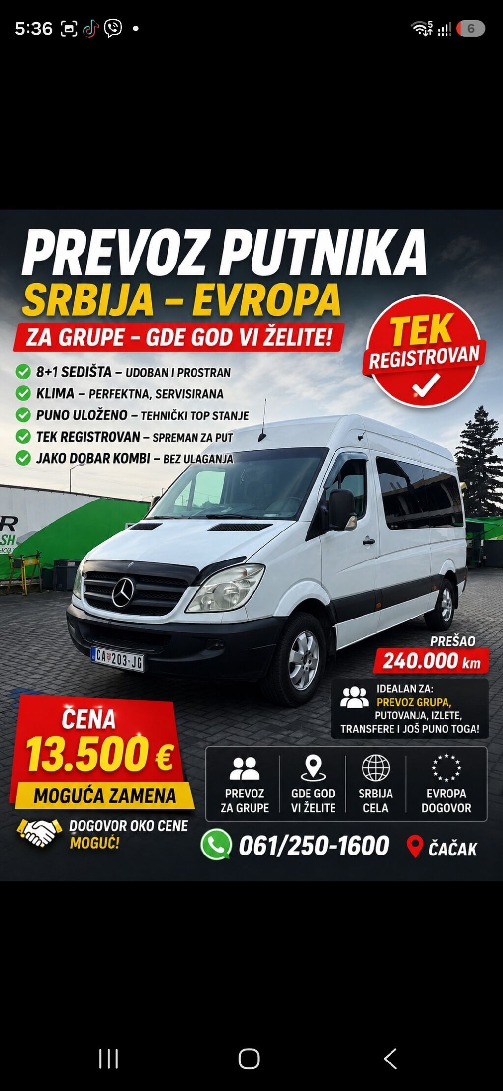 Prevoz putnika – Srbija i Evropa, za grupe, gde god želite! - 8+1